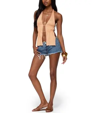 EDIKTED Vintage Washed Denim Shorts - Blue