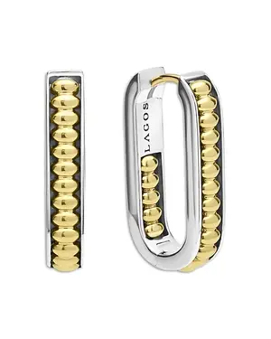 Lagos LAGOS 18k Yellow Gold & Sterling Silver Diamond Oval Hoop Earrings Silver