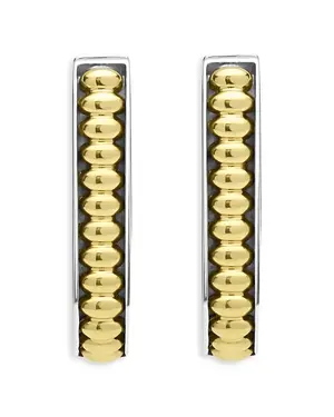 Lagos 18k Yellow Gold & Sterling Diamond Oval Hoop Earrings - Silver