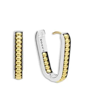 Lagos 18k Yellow Gold & Sterling Diamond Oval Hoop Earrings - Silver