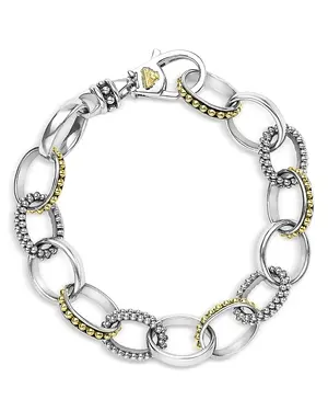 Lagos 18k Yellow Gold & Sterling Caviar Bead Link Bracelet - Silver