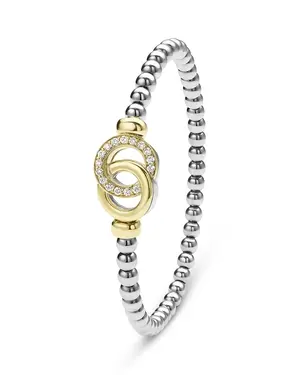 Lagos 18k Yellow Gold And Sterling Ring Stretch Bracelet - Silver