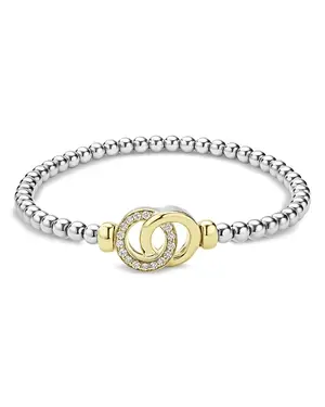 Lagos 18k Yellow Gold & Sterling Diamond Interlocking Ring Bracelet - Silver