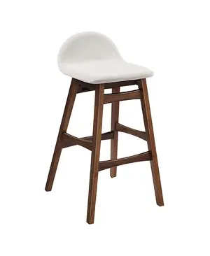 MODWAY Juno Wood Bar Stool, Set Of 2 - Ivory Fabric