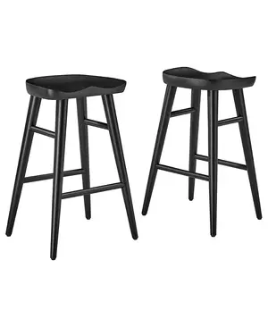 MODWAY Saville Backless Wood Counter Stools, Set Of 2 - Black