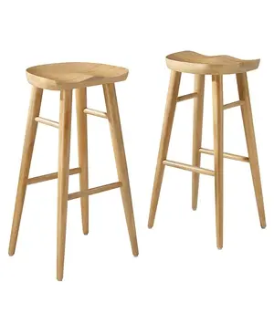 MODWAY Saville Backless Wood Bar Stools Set Of 2 - Oak