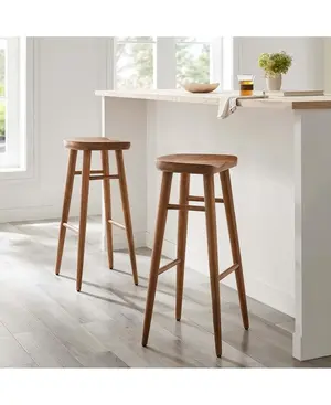 MODWAY Saville Backless Wood Bar Stools Set Of 2 - Walnut