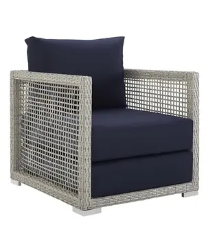 MODWAY Aura Rattan Outdoor Patio Armchair - Gray Navy