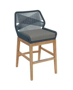 MODWAY Wellspring Outdoor Patio Teak And Rope Counter Stool - Blue Graphite
