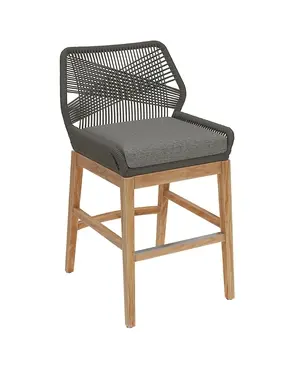 MODWAY Wellspring Outdoor Patio Teak And Rope Counter Stool - Gray Graphite