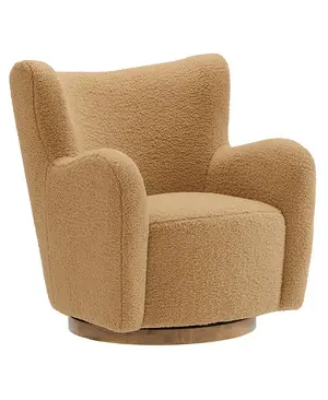 MODWAY Montrose Wingback Sherpa Swivel Accent Chair - Camel/walnut