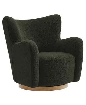 MODWAY Montrose Wingback Sherpa Swivel Accent Chair - Fern Walnut