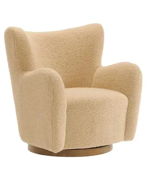 MODWAY Montrose Wingback Sherpa Swivel Accent Chair - Ivory/walnut
