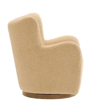 MODWAY Montrose Wingback Sherpa Swivel Accent Chair - Ivory/walnut