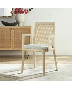 MODWAY Monarch Wood And Rattan Dining Armchair - Antique Multi
