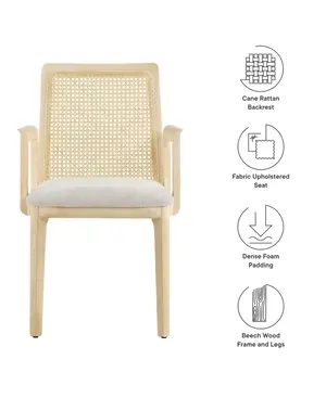 MODWAY Monarch Wood And Rattan Dining Armchair - Antique Multi