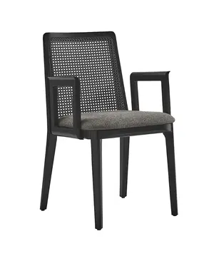 MODWAY Monarch Wood And Rattan Dining Armchair - Black Gray