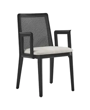 MODWAY Monarch Wood And Rattan Dining Armchair - Black Heathered Weave Ivory
