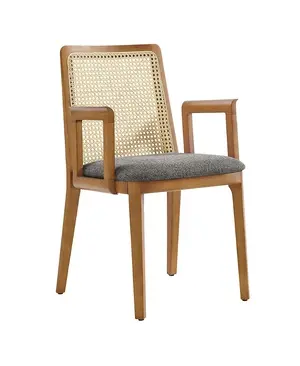 MODWAY Monarch Wood And Rattan Dining Armchair - Honey Natural Gray