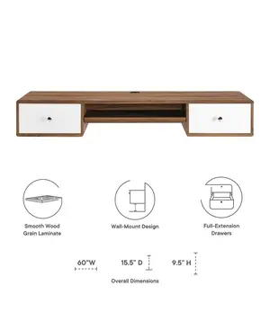 MODWAY Transmit 60 Wall Mount Wood Office Desk