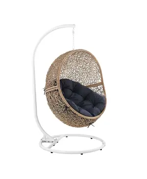 MODWAY Encase Outdoor Patio Rattan Swing Chair - Cappuccino Navy