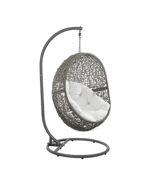MODWAY Encase Outdoor Patio Rattan Swing Chair - Gray White