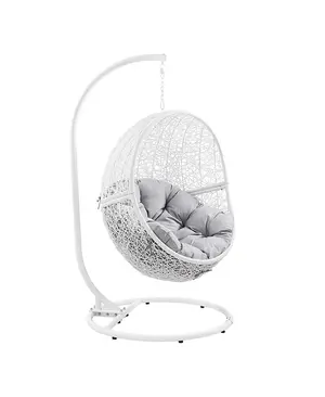 MODWAY Encase Outdoor Patio Rattan Swing Chair - White Gray