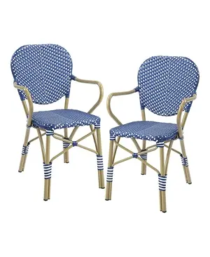 FURNITURE OF AMERICA Milan Pe Wicker Patio Arm Chairs, Set Of 2 - Blue