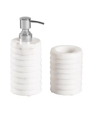 GAURI KOHLI Raavi Marble Lotion Dispenser & Tumbler Set - Shades Of White