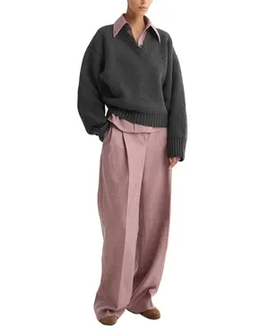 RÓHE Wool Sculptural V Neck Sweater - Mid Grey