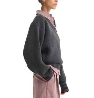 RÓHE Wool Sculptural V Neck Sweater - Mid Grey