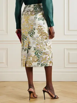 Carolina Herrera Floral Brocade Midi Pencil Skirt