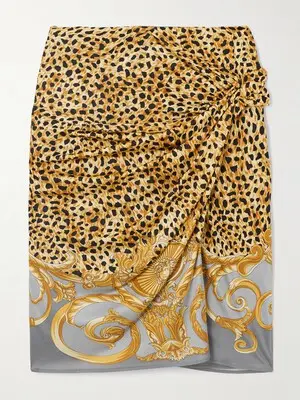 Versace Gathered Printed Jersey Skirt - Multi