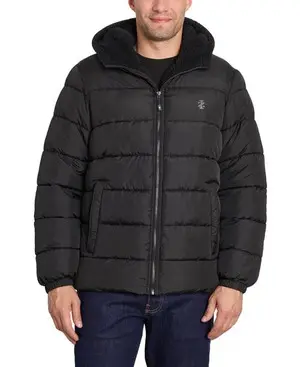IZOD Fleece Lined Heavyweight Puffer Jacket - Black