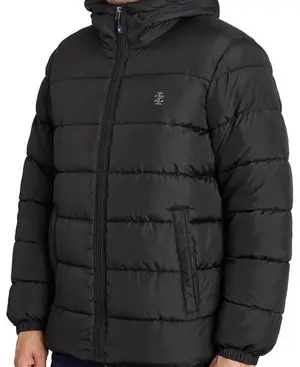 IZOD Fleece Lined Heavyweight Puffer Jacket - Black