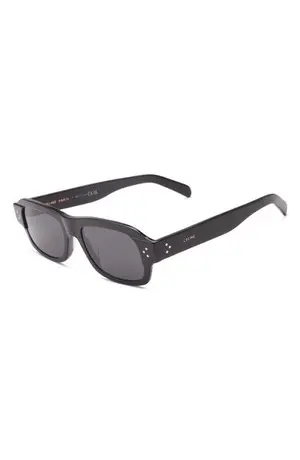Celine 3 Dots 53mm Rectangular Sunglasses - Shiny Black /smoke