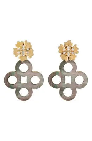 TORY BURCH Kira Clover Pavé Front/Back Earrings