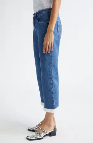 Sandy Liang Moni Faux Fur Trim Jeans