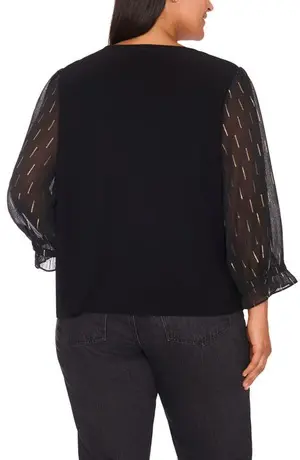 CECE DUPRAZ Foil Clip Sleeve V-neck Mixed Media Top