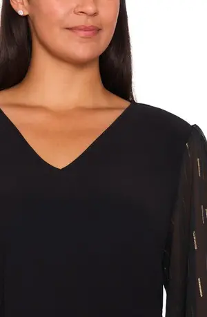 CECE DUPRAZ Foil Clip Sleeve V-neck Mixed Media Top