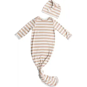 KINDRED BRAVELY Knotted Baby Gown And Hat - Fawn Stripe