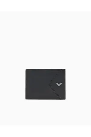 Emporio Armani Nappa Leather Bifold Wallet With Geometric Detail - Black