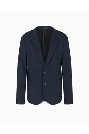Emporio Armani Jacquard Double Jersey Knit Single-breasted Jacket - Blue
