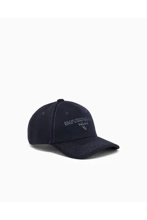 Emporio Armani Virgin Wool Baseball Cap With Logo - Navy