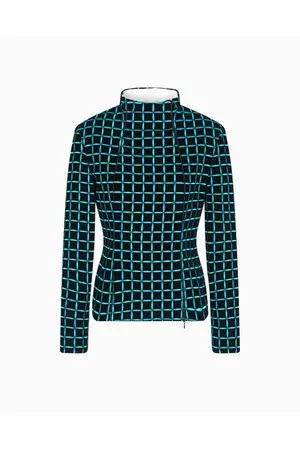 Emporio Armani Embroidered Check Velvet Jacket - Blue