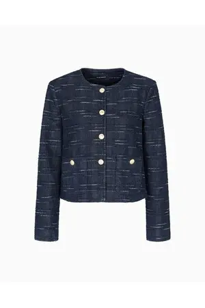 Emporio Armani Check Motif Jacquard Denim Jacket - Blue