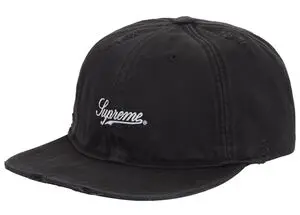 Supreme Distressed Script 6-panel Cap - Black