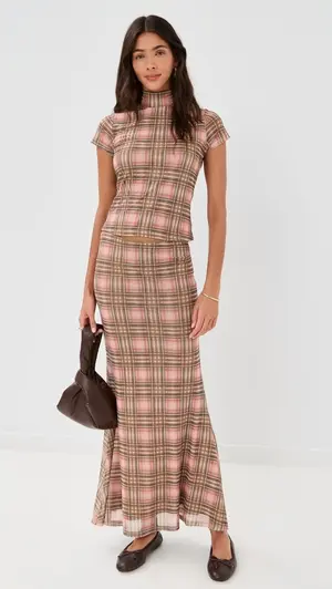 ANOTHER GIRL Mesh Plaid Print Skirt
