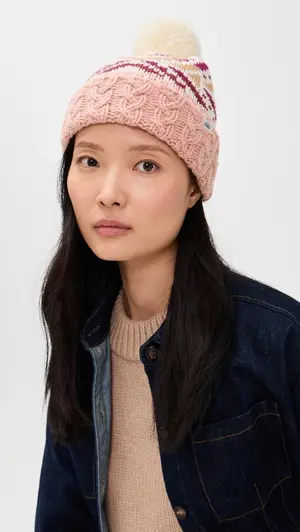 Faherty Brand Fair Isle Beanie With Yarn Pom - Misty Rose