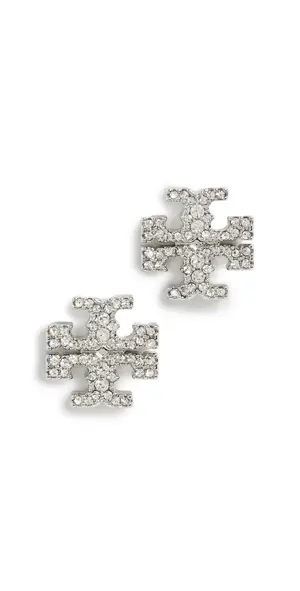 Tory Burch Icon Pavé Stud Earrings - Tory Silver / Crystal